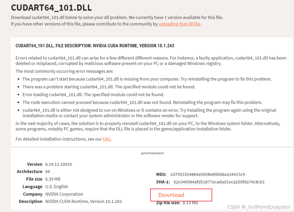 【解决】Could not load dynamic library ‘cudart64_101.dll‘_unable to load cudart library-CSDN博客