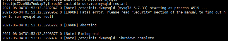 Fatal error: Please read “Security“ section of the manual to find out how to run mysqld as root ...