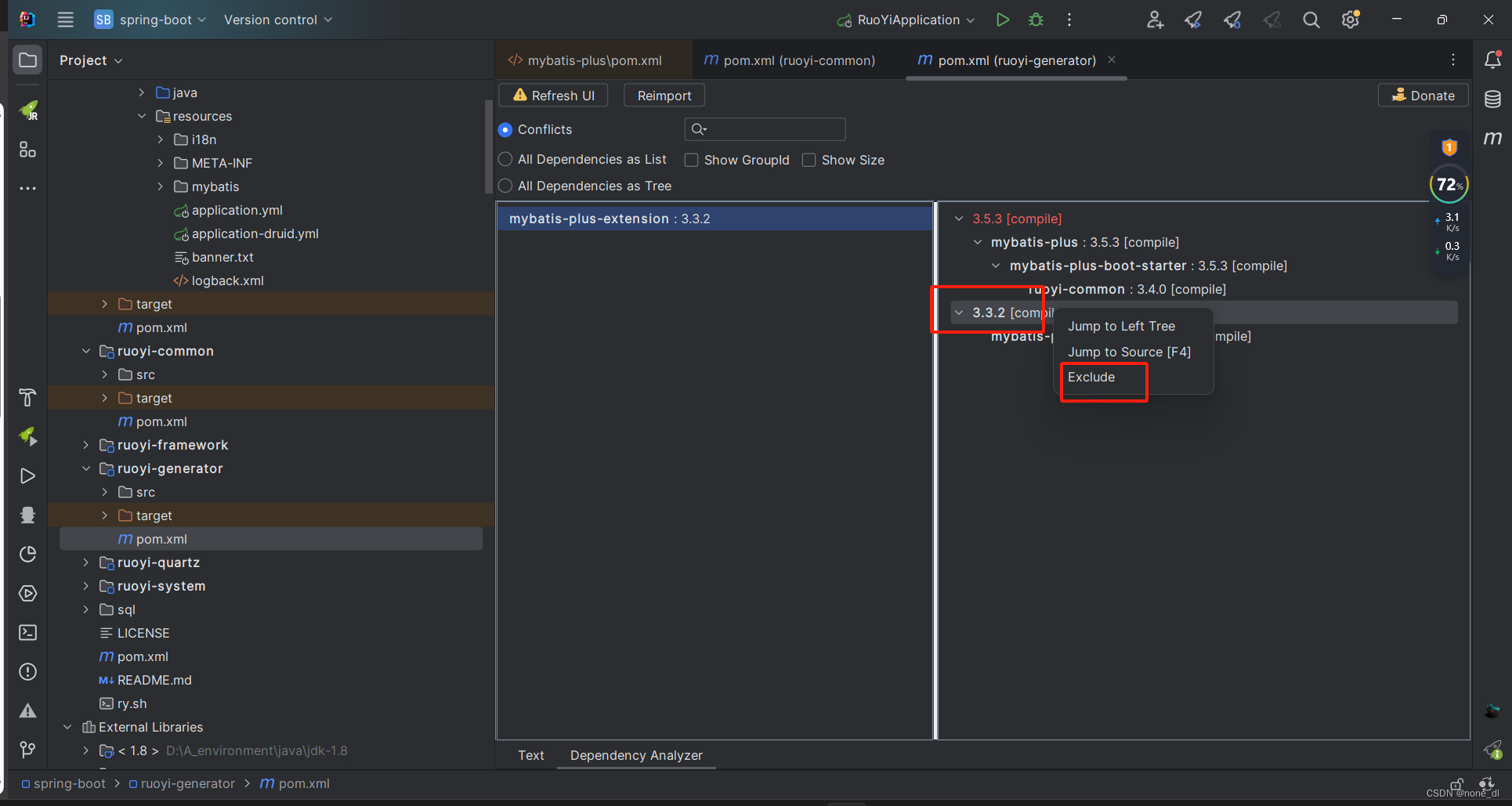 开源 Ruo-Yi 项目引入 Mybatis-Plus:3.5.3 报错ClassNotFoundException：_caused by: java.lang ...