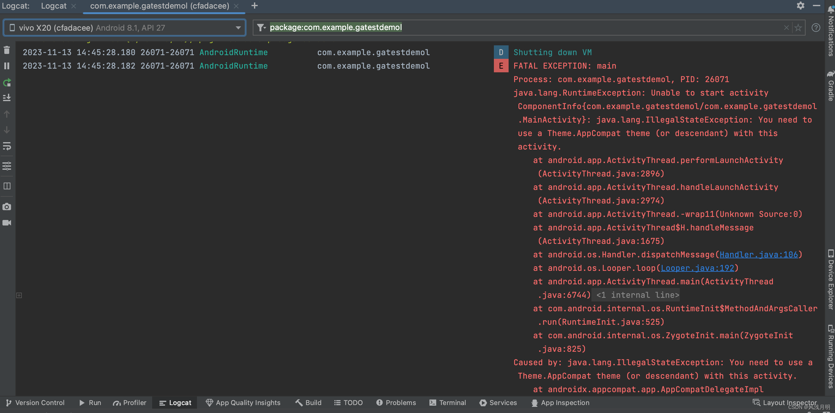[Android]新建项目使用AppCompatActivity后运行闪退_android studio extends appcompatactivity 闪退-CSDN博客