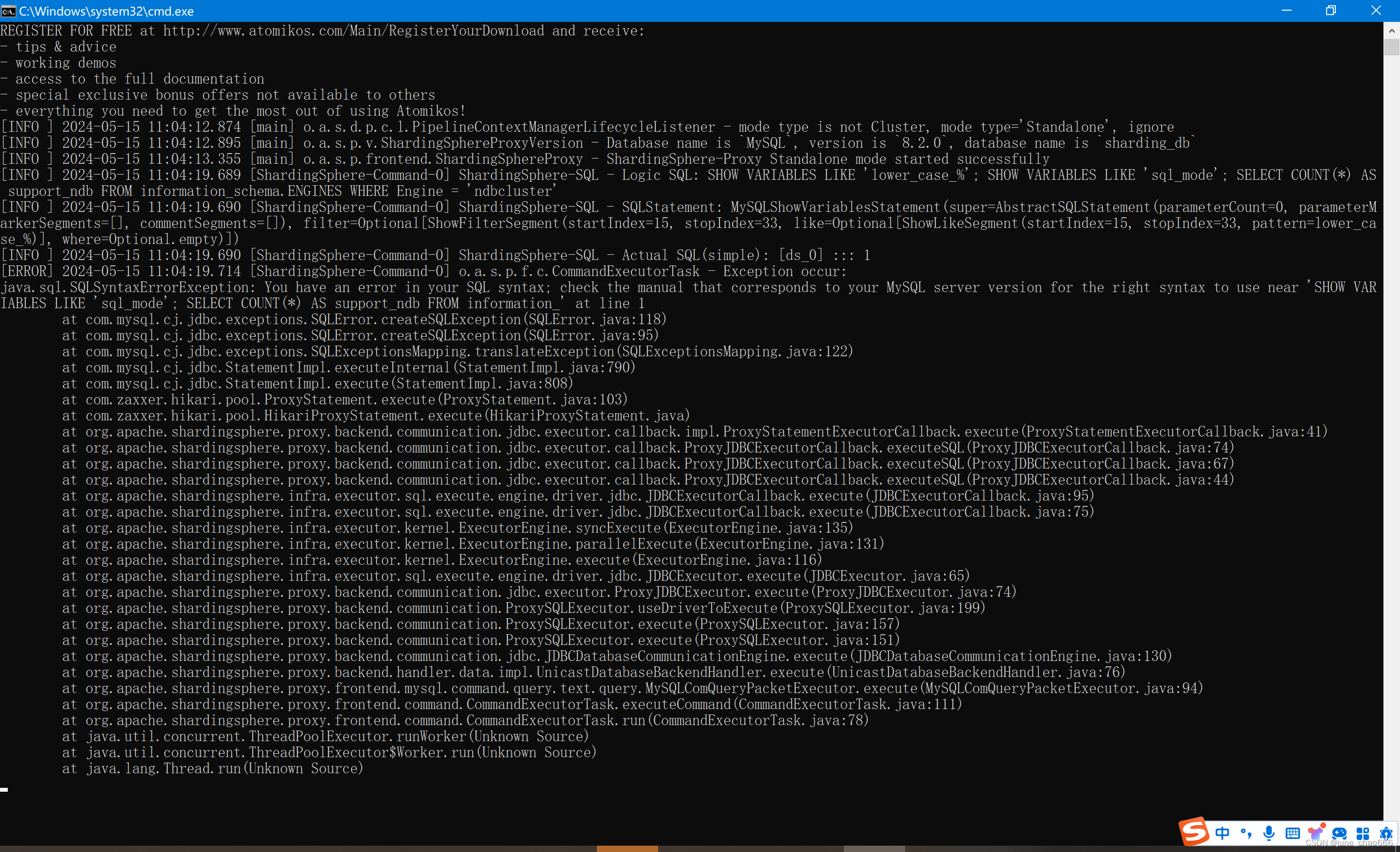 shardingsphere-proxy 启动后，通过navicat连接报错_shardingsphere-proxy报错failed to get driver instanc-CSDN博客