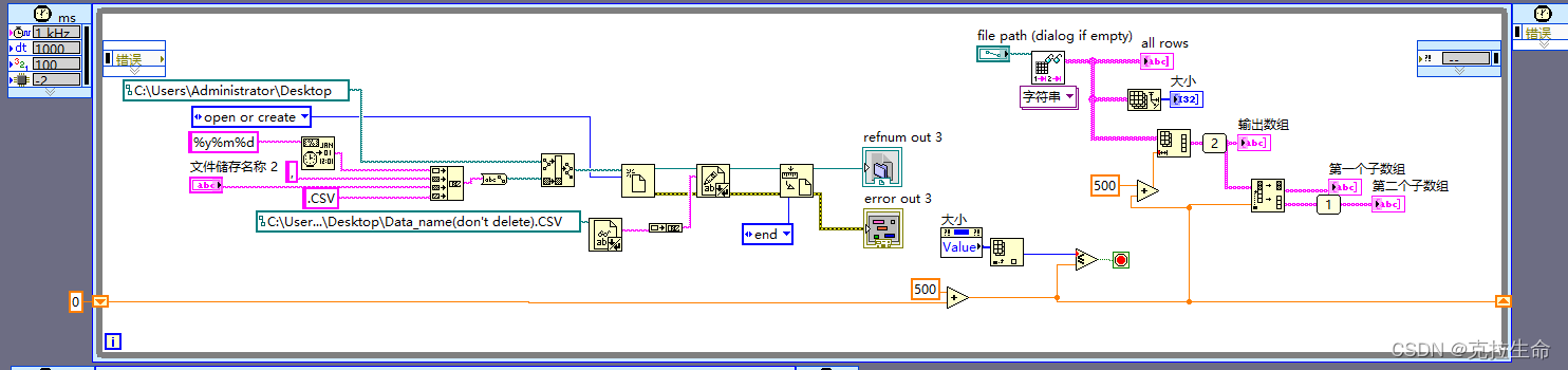 Labview 数据存储csv文件，同时读取储存文件每500行读取一个数组，post数据传输，500条写一次。labview读取csv文件 Csdn博客