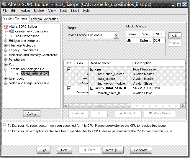 (原創) 如何自己用SOPC Builder建立一個能在DE2上跑μC/OS-II的Nios II系統? (IC Design) (DE2) (Quartus II) (Nios II ...