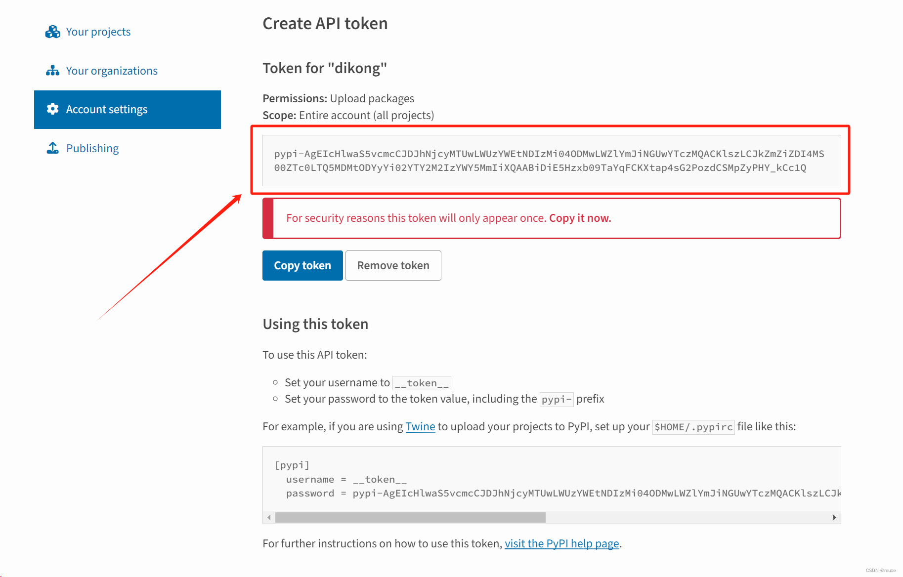 PyPi token创建-CSDN博客