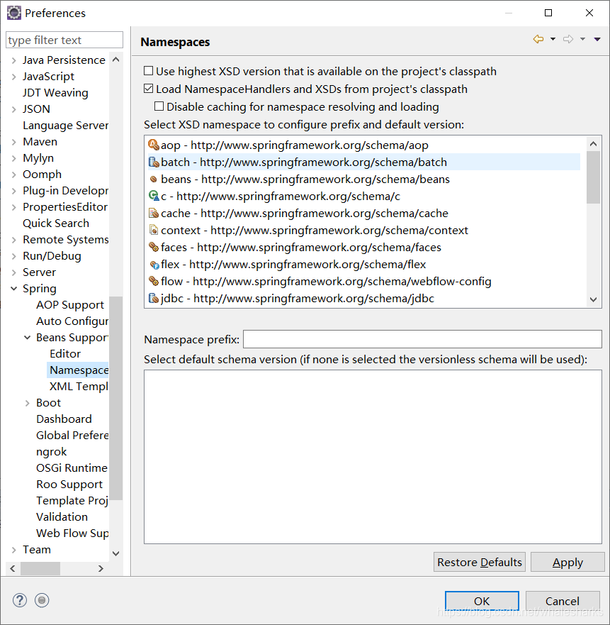 解决eclipse中xml文件没有namespaces标签的问题_xml文件中未使用namespace进行明确区分怎么解决-CSDN博客