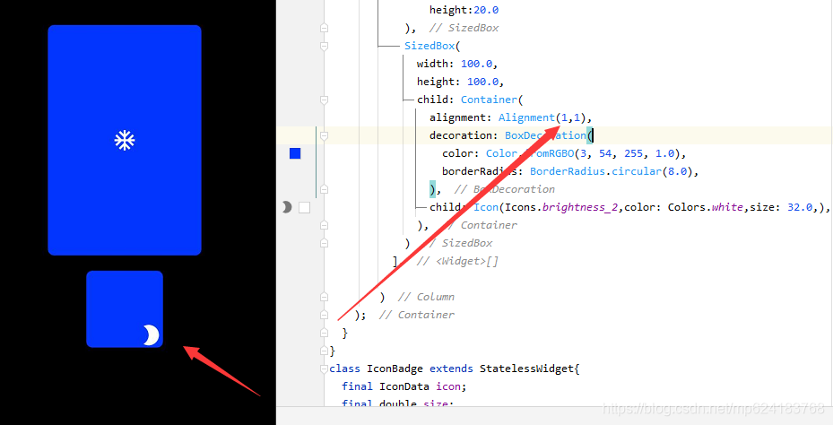 （七）Flutter 布局 创建小部件 自定义view 关于布局的一些属性 mainAxis SizeBox Alignment stack AspectRatio ...