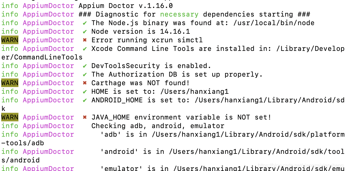 MAC安装appium 运行报错 The JAVA_HOME environment variable must be set for Android Tools to work ...