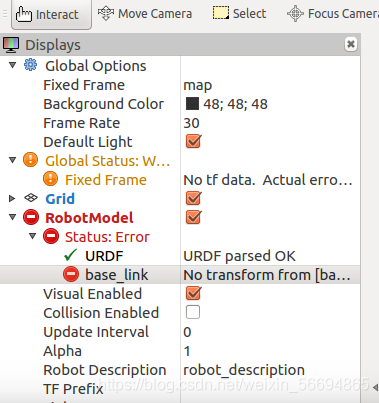 ROS_RVIZ错误No transform from [base_link] to [map]_no transform from base ...