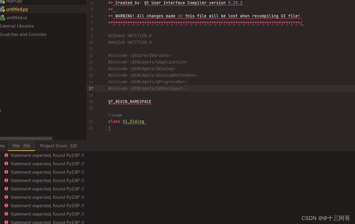 PyCharm中利用外部工具uic转成的py文件，里面全是C++代码，并非python类型的代码，导致大量报错。。。_pyside6-uic为什么把ui转为了c++-CSDN博客