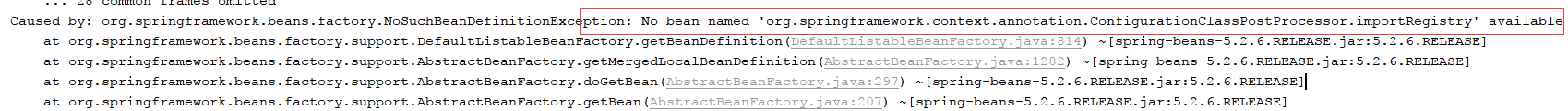 ...ConfigurationClassPostProcessor.importRegistry’ available ...