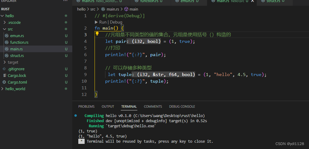 Rust语言的变量声明、Tuples（元组）、数组(Arrays)、切片（Slices）、enum（枚举）、struct（结构体）_rust ...