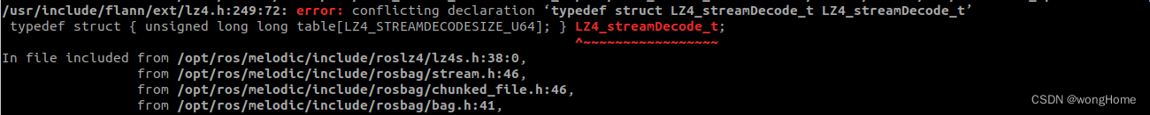 Ubuntu18编译报错: error: conflicting declaration ‘typedef struct LZ4_streamDecode_t LZ4_streamDecode ...