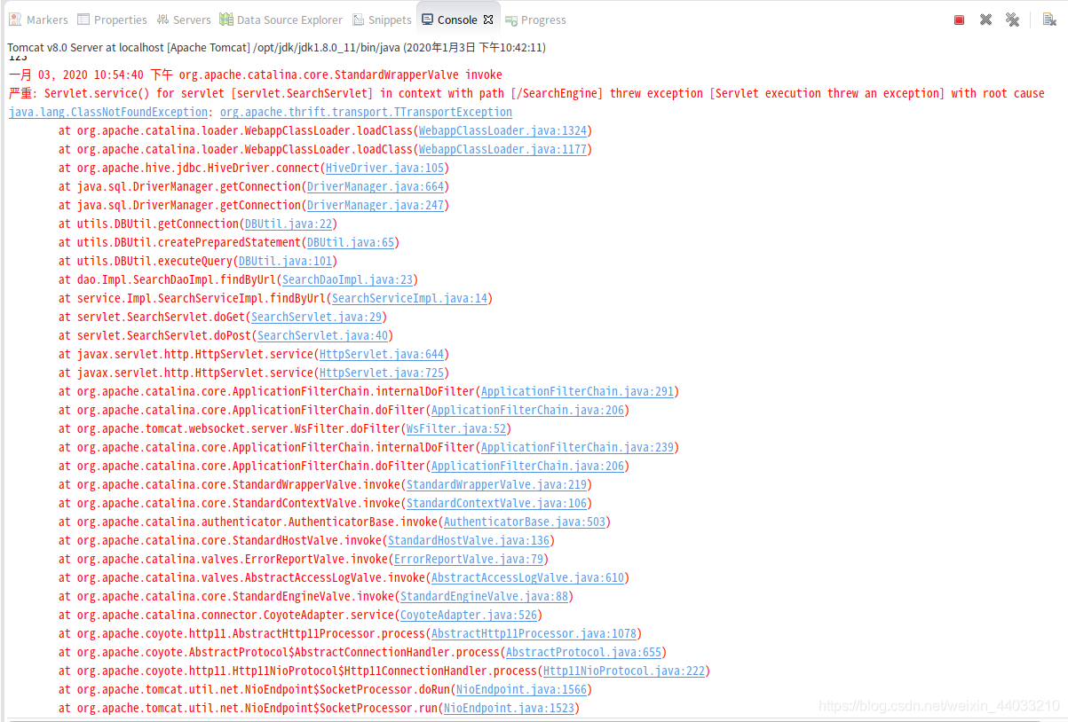 jdbc连接hive报错：java.lang.ClassNotFoundException: org.apache.thrift.transport.TTransport ...
