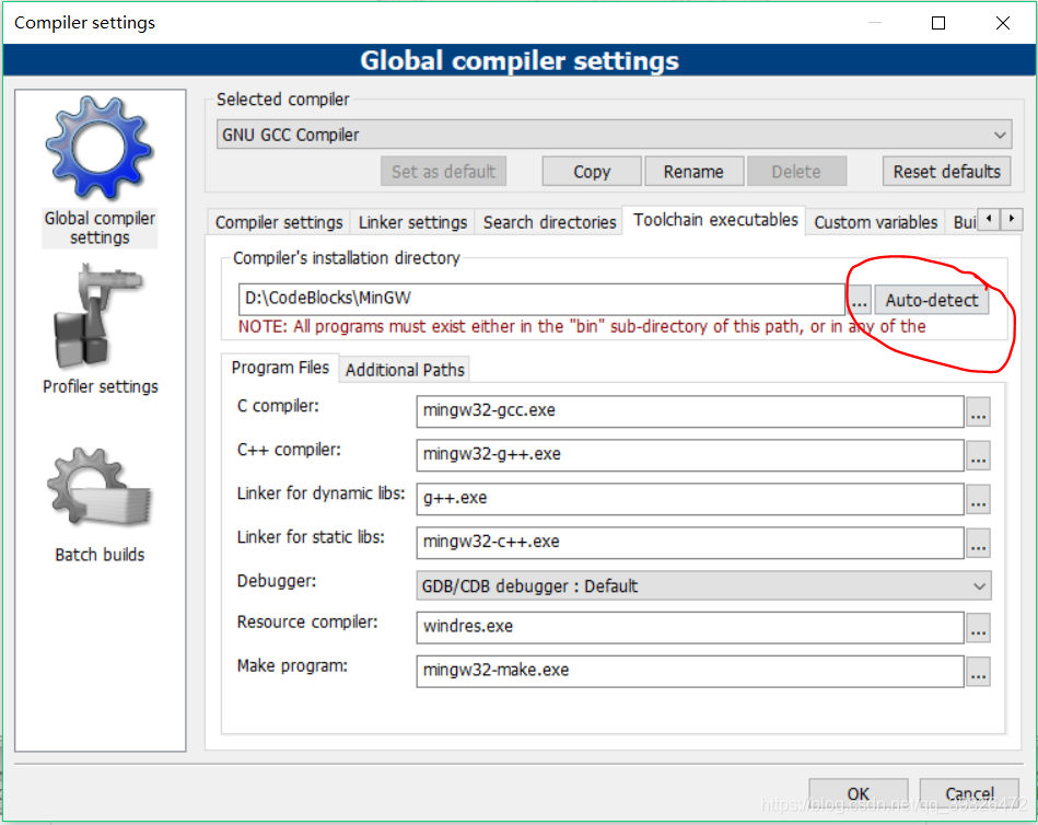 codeblocks报错 Tried to Run compiler executable 'C:\MinGW/bin/mingw32-gcc ...