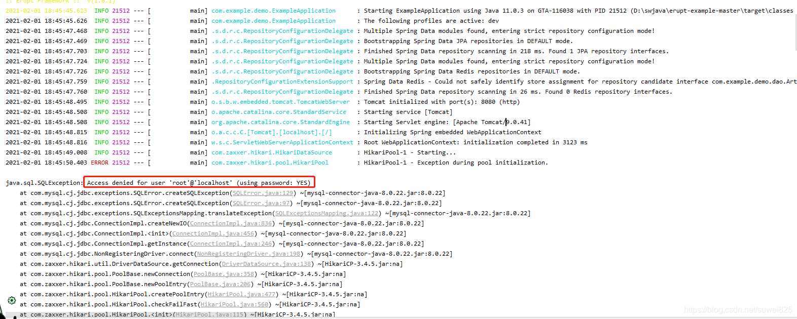Erupt Framework框架配置mysql报错：Access denied for user ‘root‘@‘localhost‘ (using password: YES)_erupt ...