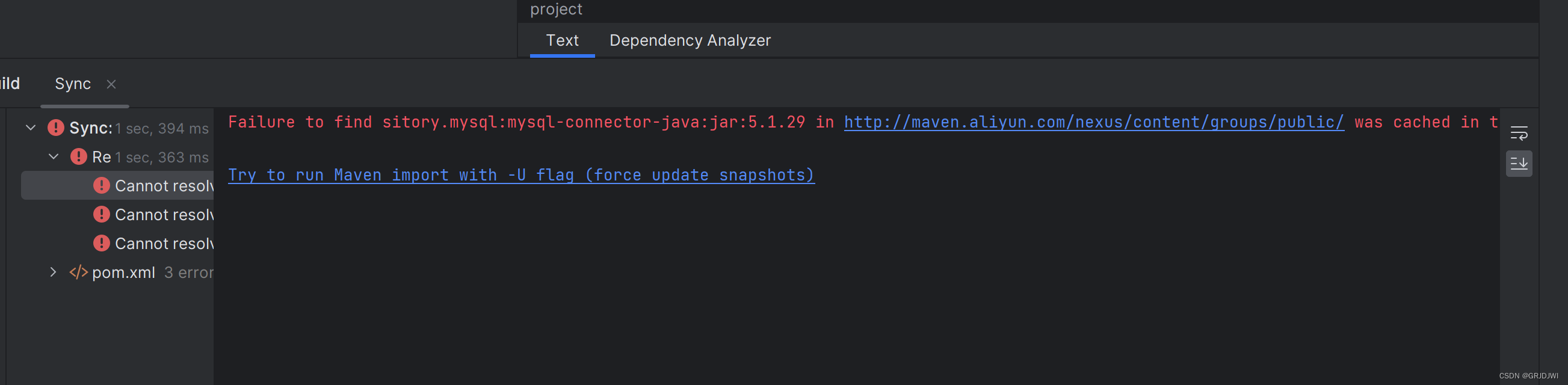Maven学习笔记之 导入依赖报错_try to run maven import with -u flag (force update-CSDN博客