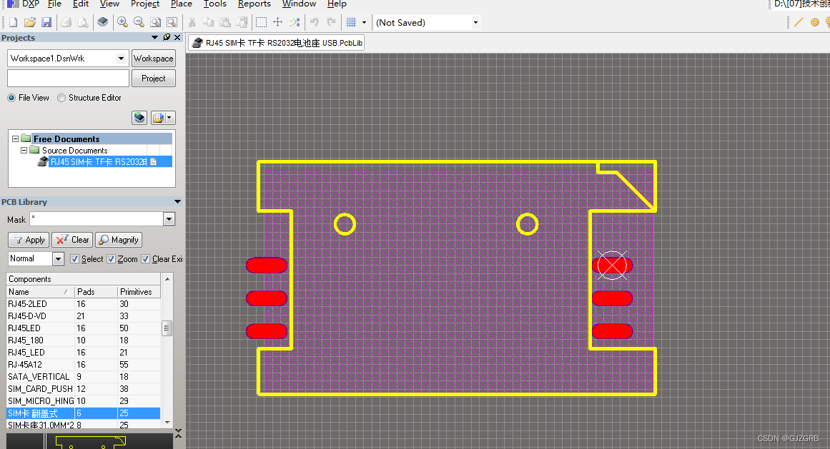常用RJ45 SIM卡 TF卡 RS2032电池座 USB接口座 AD器件库（PCB封装库）_usb接口在ad库里面叫什么-CSDN博客