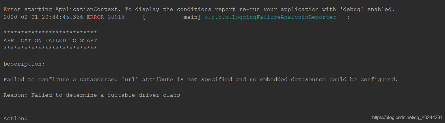 Failed to configure a DataSource: 'url' attribute is not specified and no embedded datasource ...