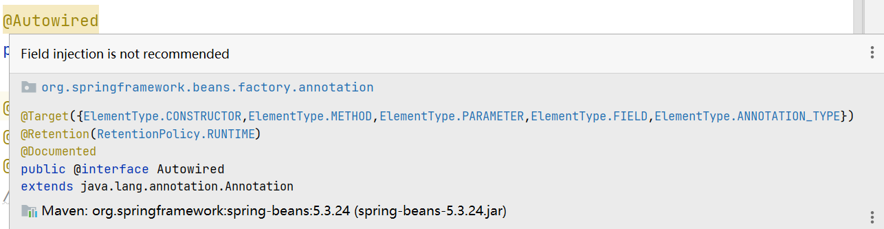 IDEA @Autowired不显示黄线_autowired黄色提示-CSDN博客