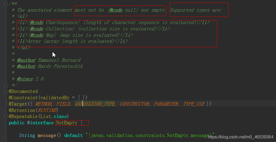 JSR303数据校验 和@NotEmpty、@NotNull、@NotBlank的源码注释、区别、_jsr303 notempty notnull区别-CSDN博客