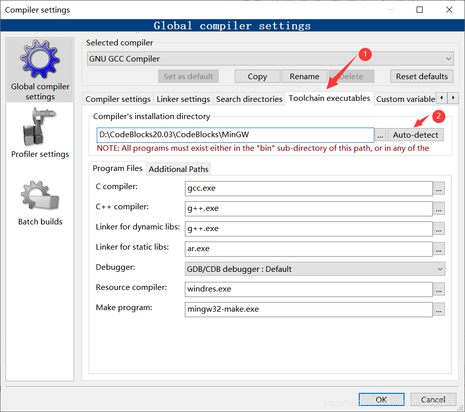 Code::blocks报错Can‘t find compiler executable in your……（或报错：Tried to Run compiler executable ...