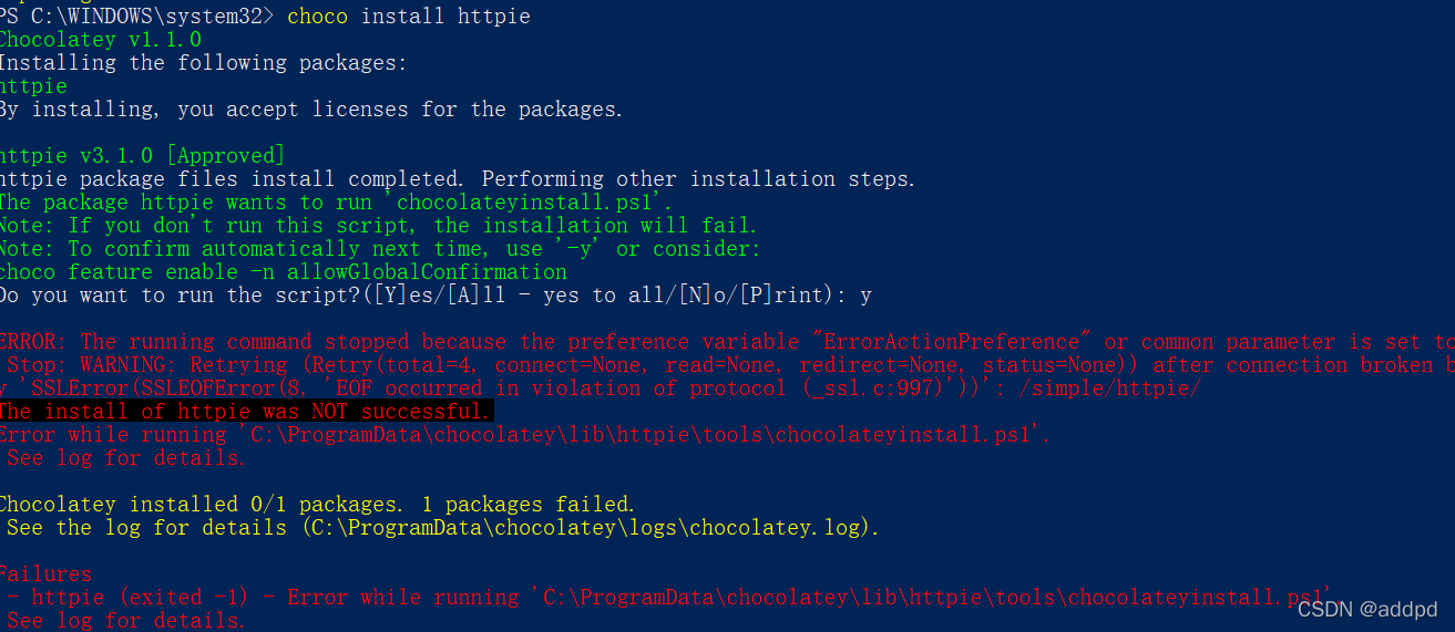 choco 安装 httpie 出现 “ErrorActionPreference“ 问题解决_error: the running command stopped because the ...