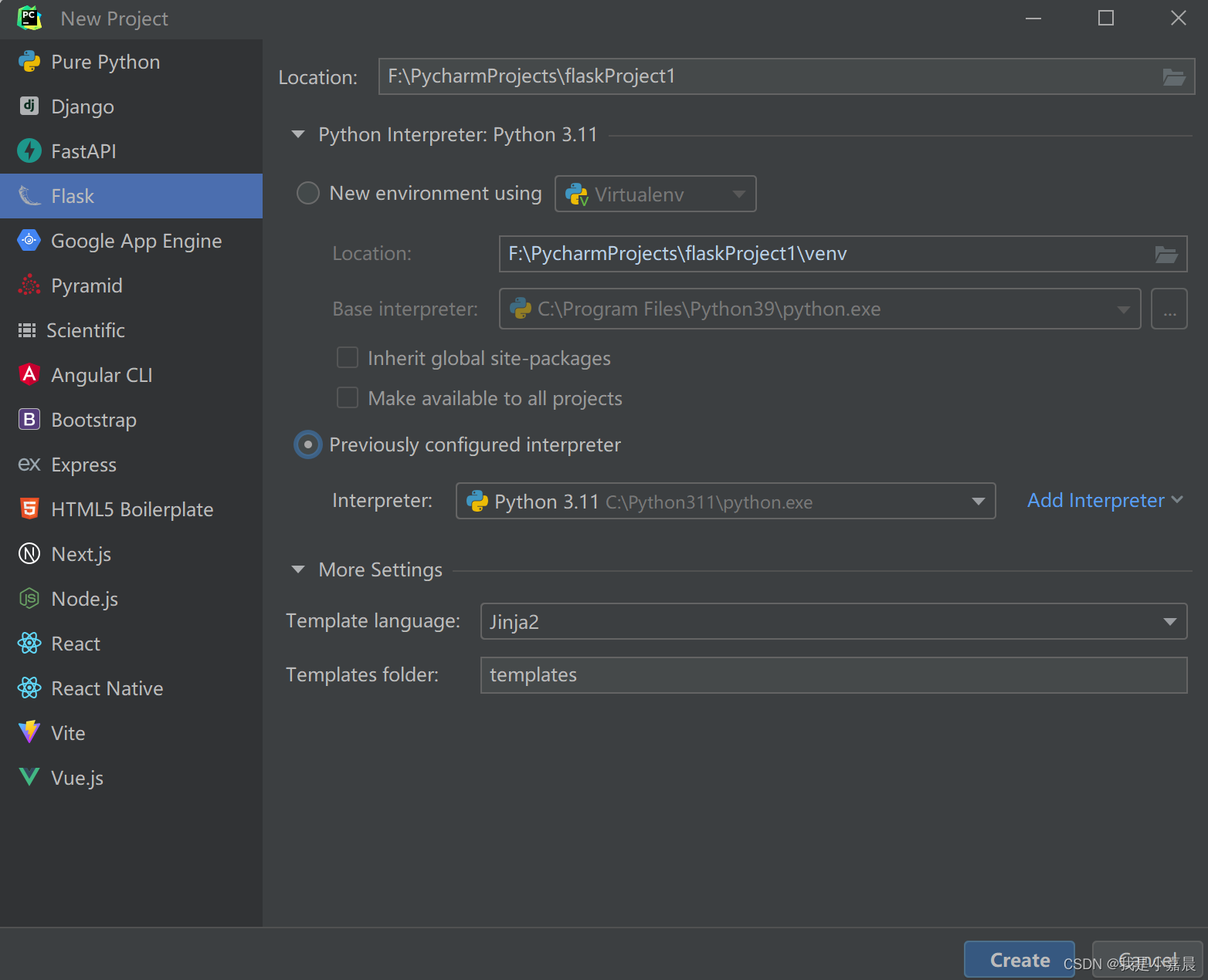 pycharm创建一个flask项目_使用pycharm 创建flsak项目 需要在另外激活 虚拟环境吗-CSDN博客