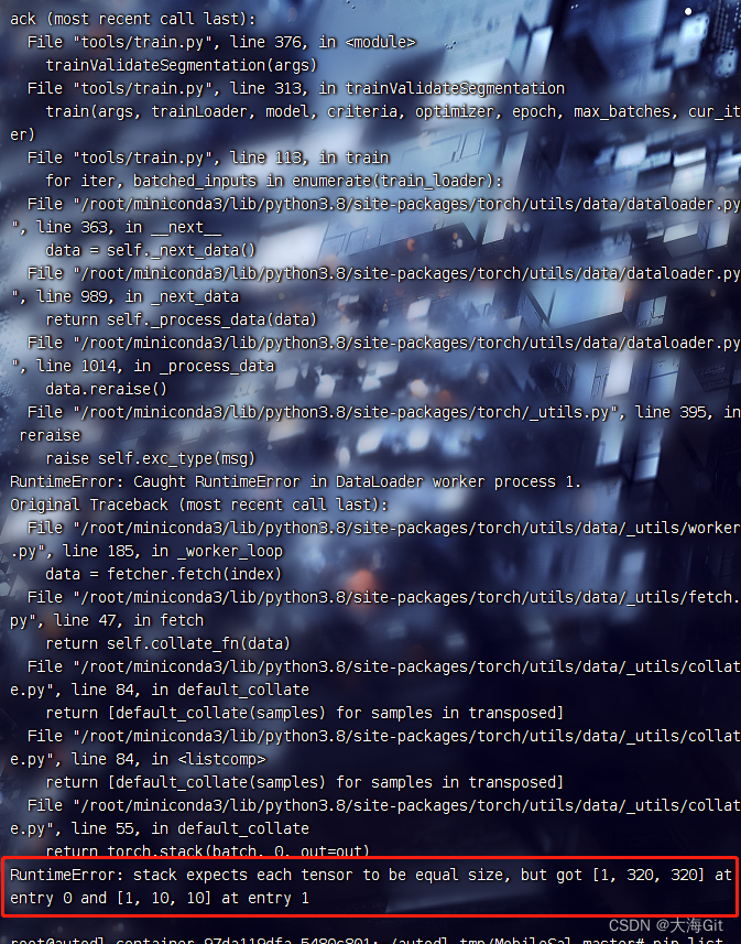 stack expects each tensor to be equal size, but got [1, 320, 320] entry0 and [1, 10, 10] at ...