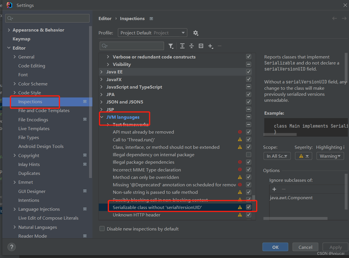 2022 idea设置class自动生成序列化提示Serializable_idea serializable怎么自动提示-CSDN博客