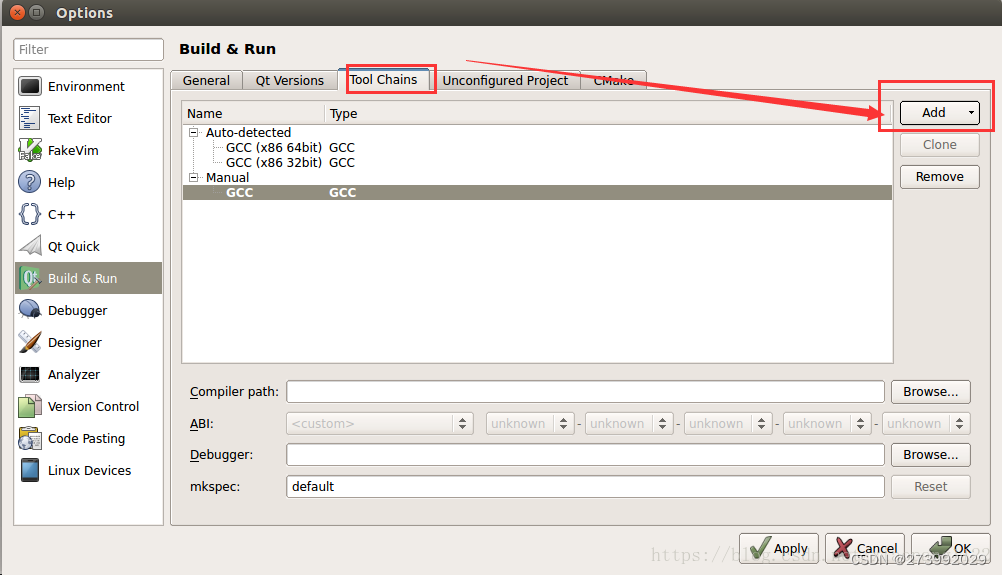 ARM_QT环境问题（No tools chain can produce code for this qt version please define one or more tool ...