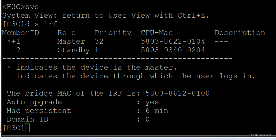 H3C设备堆叠_h3c irf主备如何切换-CSDN博客