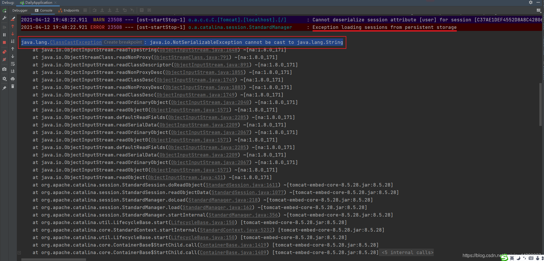 【Java异常】java.lang.ClassCastException: java.io.NotSerializableException cannot be cast to java ...