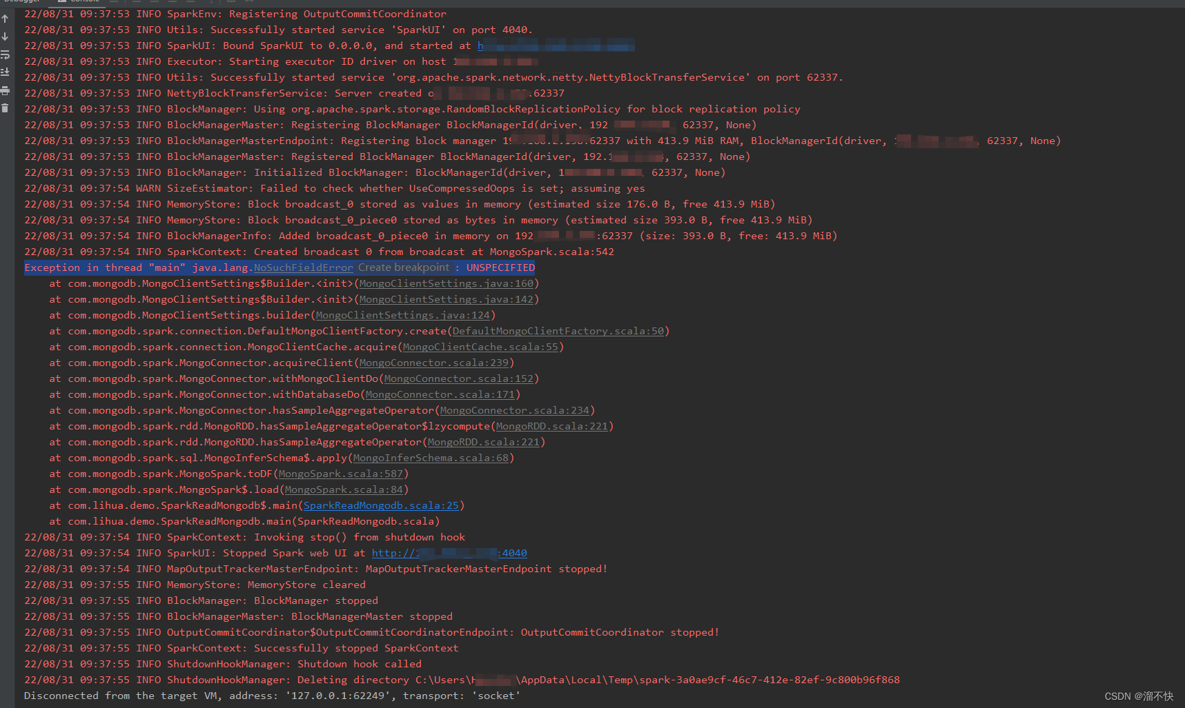 Spark 链接 Mongodb 报错：java Lang Nosuchfielderror Unspecified