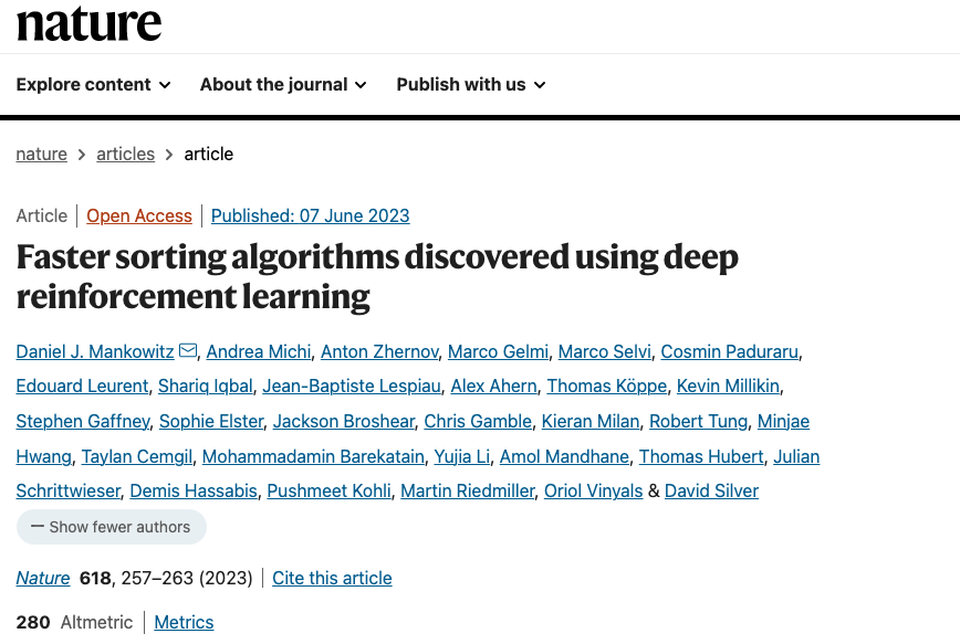 Nature重磅：Google DeepMind推出AlphaDev，可自主构建C++排序算法，或将加速全球计算...-CSDN博客