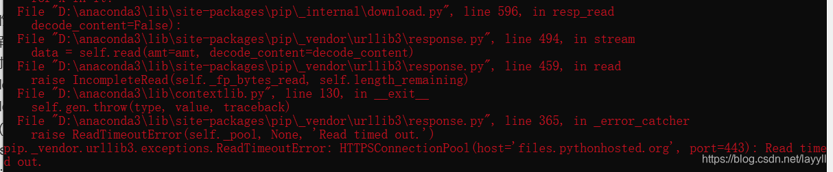 Anaconda Prompt使用pip安装时出现**socket.timeout: The read operation timed out**错误_anaconda prompt安装 ...