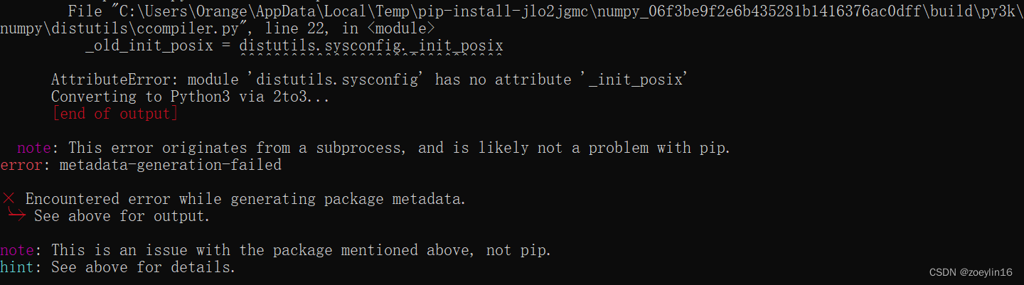 求助！AttributeError: module ‘distutils.sysconfig‘ has no attribute ‘_init_posix‘_please install ...