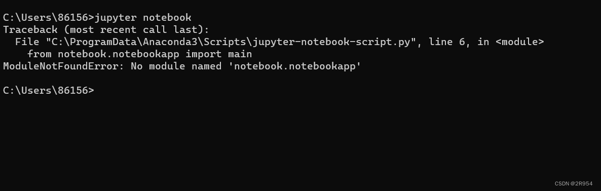 jupyter notebook打不开 闪退 怎么办_modulenotfounderror: no module named 'notebook.app-CSDN博客