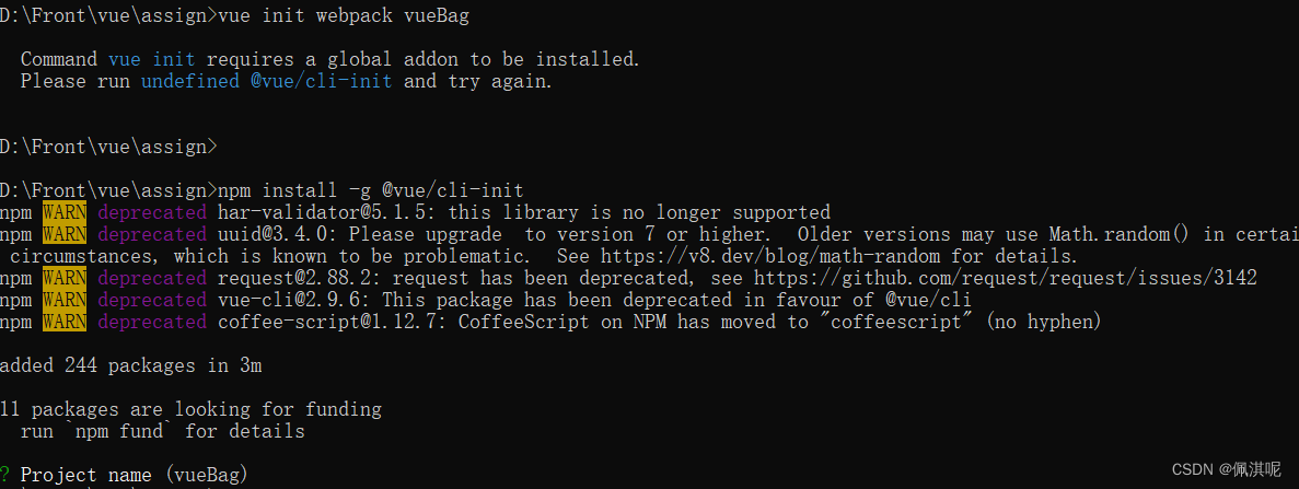 vue init webpack xxx安装不成功_command vue init requires a global addon to be ins-CSDN博客