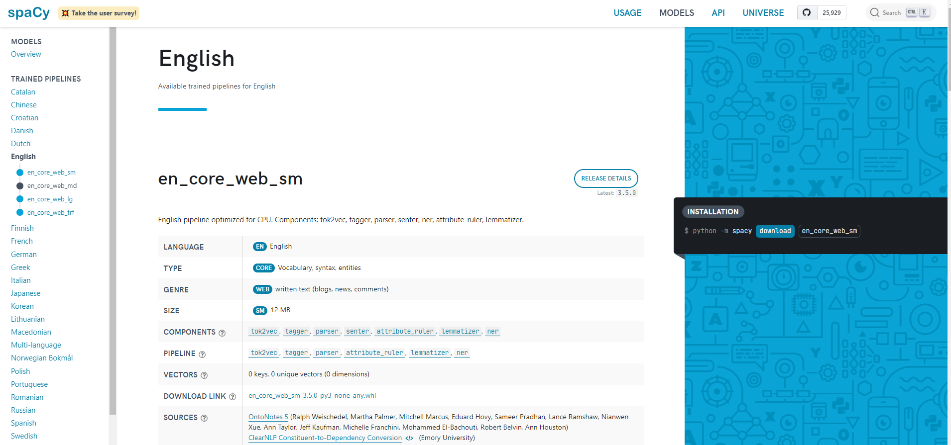 关于spacy和en_core_web_sm的一些问题解决办法_查看spacy版本-CSDN博客