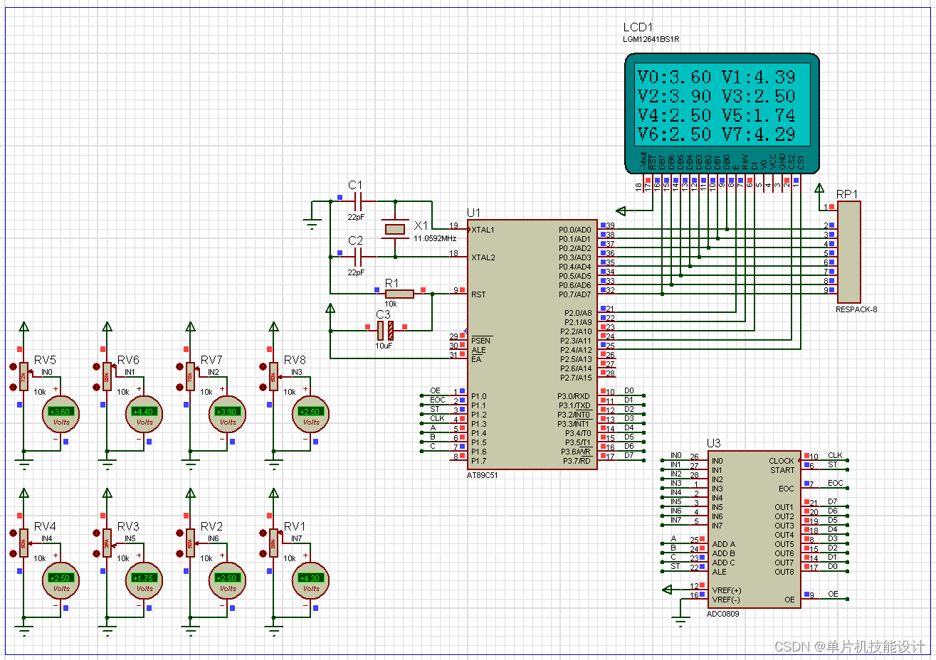 30、基于51单片机的数字电压表（ADC0809）（Proteus仿真+程序）_aadc0809能在proteus上仿真吗?-CSDN博客