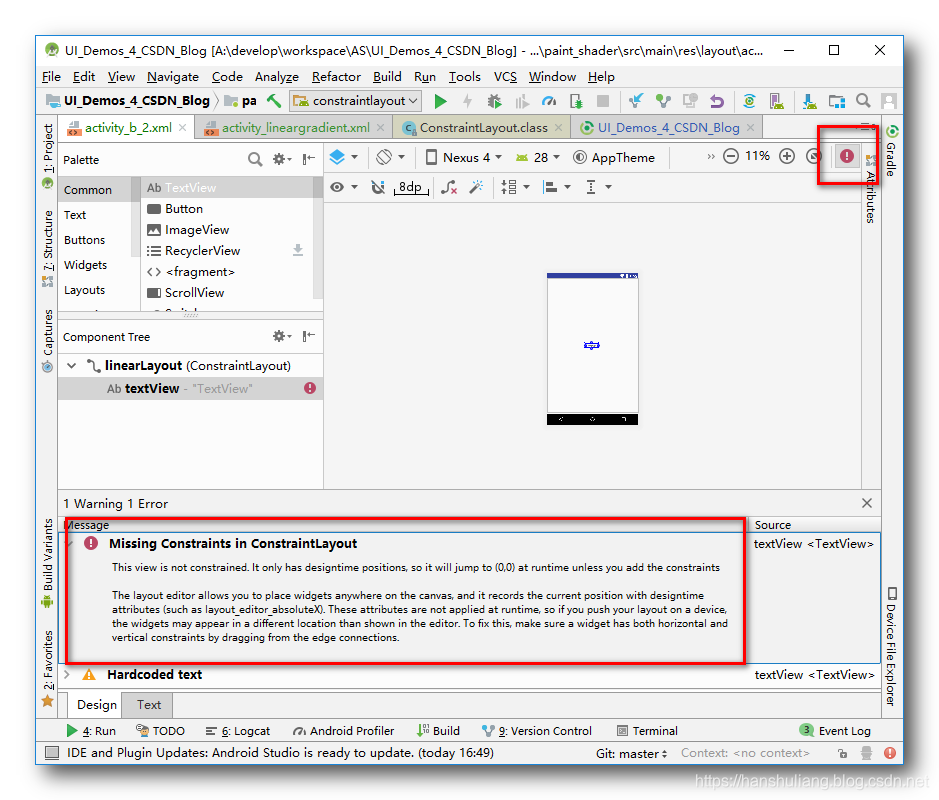 【约束布局】ConstraintLayout 约束布局 ( 简介 | 引入依赖 | 基本操作 | 垂直定位约束 | 角度定位约束 | 基线约束 ...