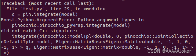 pinocchio示例 Inverse kinematics 报错： Boost.Python.ArgumentError: *** did ...