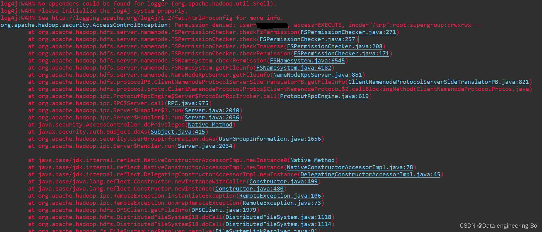 用eclipse进行MapReduce编程出现org.apache.hadoop.security.AccessControlException: Permission denied ...