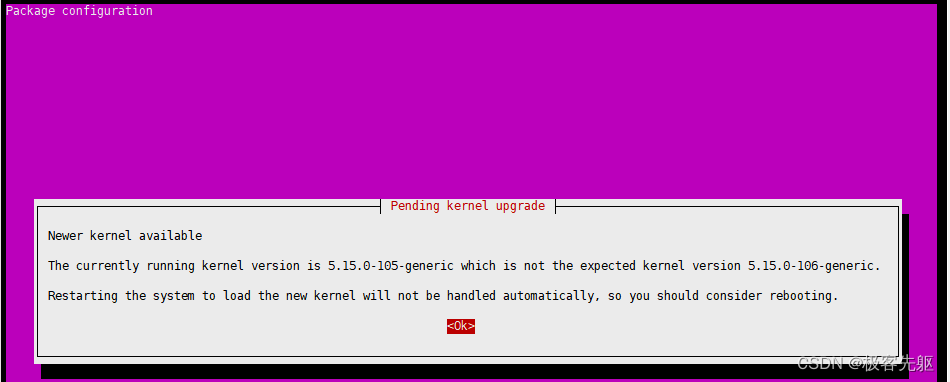 使用 sudo apt upgrade 出现的提示_pending kernel upgrade-CSDN博客