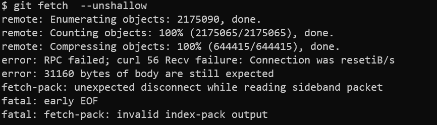git clone拉去分支拉不下来，命令也报错_fatal: --unshallow on a complete repository does n-CSDN博客