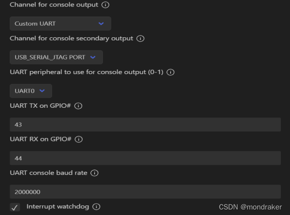 [经验分享]ESP-IDF:如何在menuconfig中设置LOG的输出通道（USB/JTAG、默认串口、自定义引脚串口、关闭输出）_idf ...