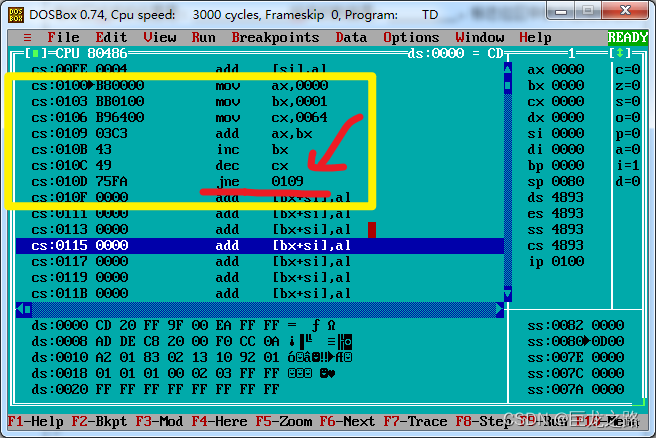怎么在汇编调试软件TD.exe设置跳转标记?_td.exe 5.0-CSDN博客