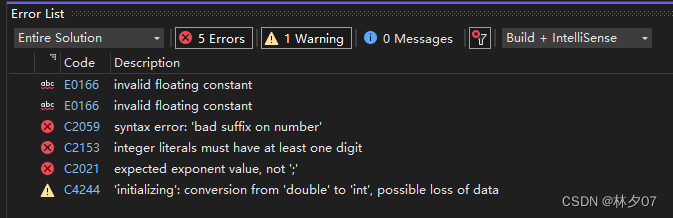 error C2041: illegal digit ‘9‘ for base ‘8‘ | error C2059: syntax error: ‘bad suffix on number ...
