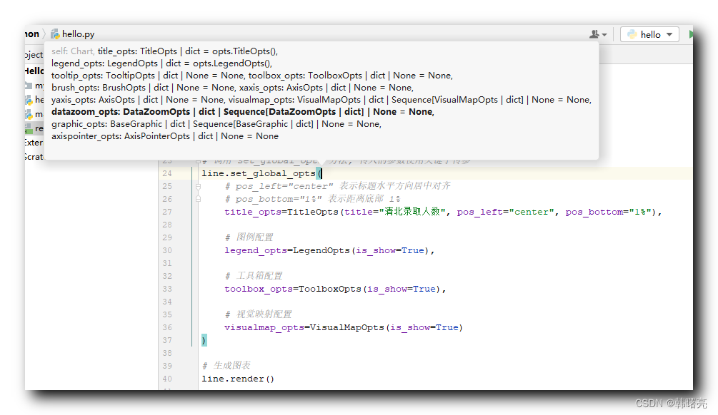 【Python】pyecharts 模块 ④ ( pyecharts 模块常用配置 | 全局配置和系列配置 | 全局配置详细描述 | 模块配置提示 | 模块配置文档 | 代码示例 ...