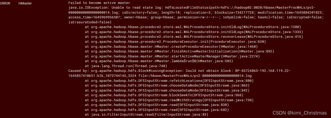 Failed get of master address: java.io.IOException: Can‘t get master address from ZooKeeper ...
